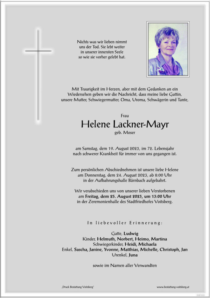 Helene Lackner-Mayr, geb. Moser - Stadtwerke Voitsberg