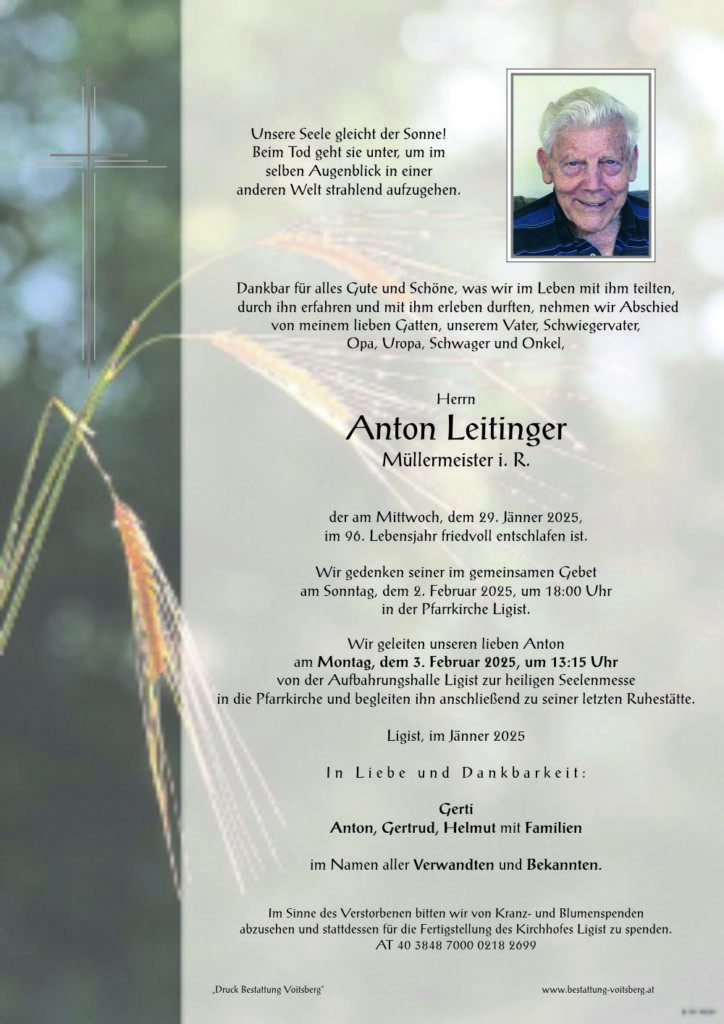 Anton Leitinger, Müllermeister i. R. - Stadtwerke Voitsberg